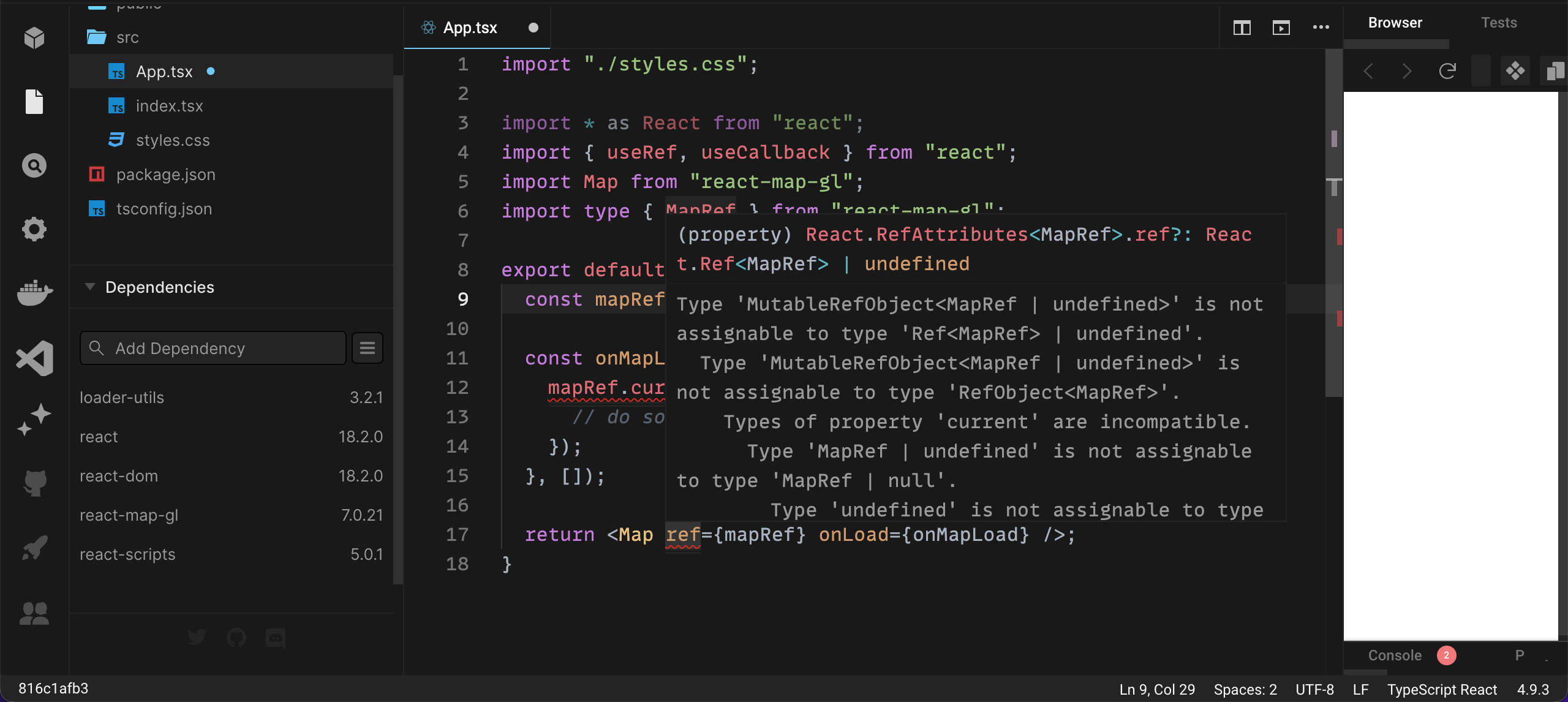 [Bug] Type error when using Mapref · Issue #2265 · visgl/react-map-gl · GitHub