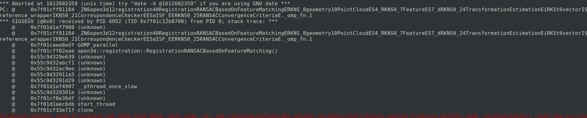 registrationRANSACBasedOnFeatureMatching crashed if built with openmp ...