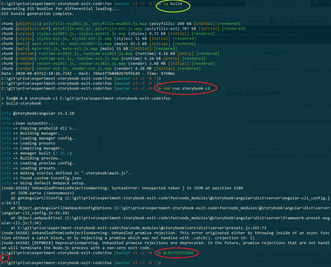 Errors in angular.json should lead to non-zero exit code · Issue #10303 · storybookjs/storybook ...