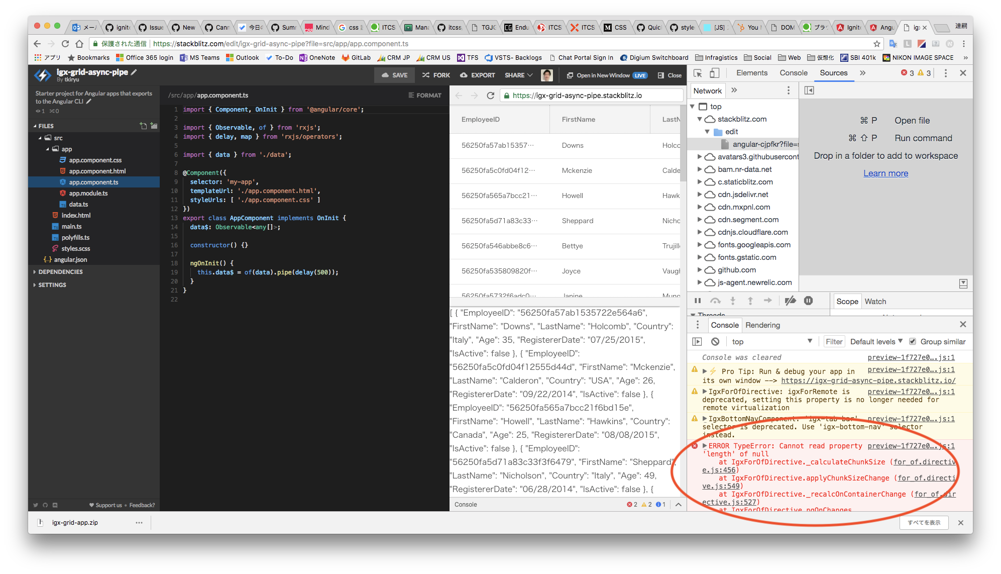 Igx Grid Again Cannot Read Property Length Of Null At Igxforofdirectivecalculatechunksize
