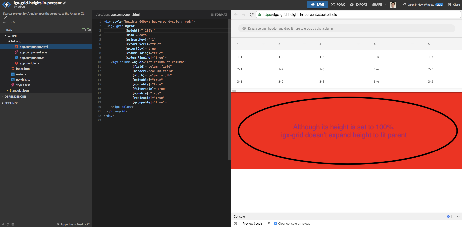 Igx grid Setting Height In Percent Doesn t Work When The Sum Height 