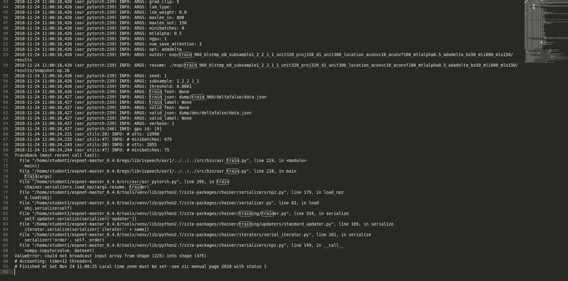 Resuming Model from snapshot after increasing the data throwing Error. · Issue #475 · espnet ...
