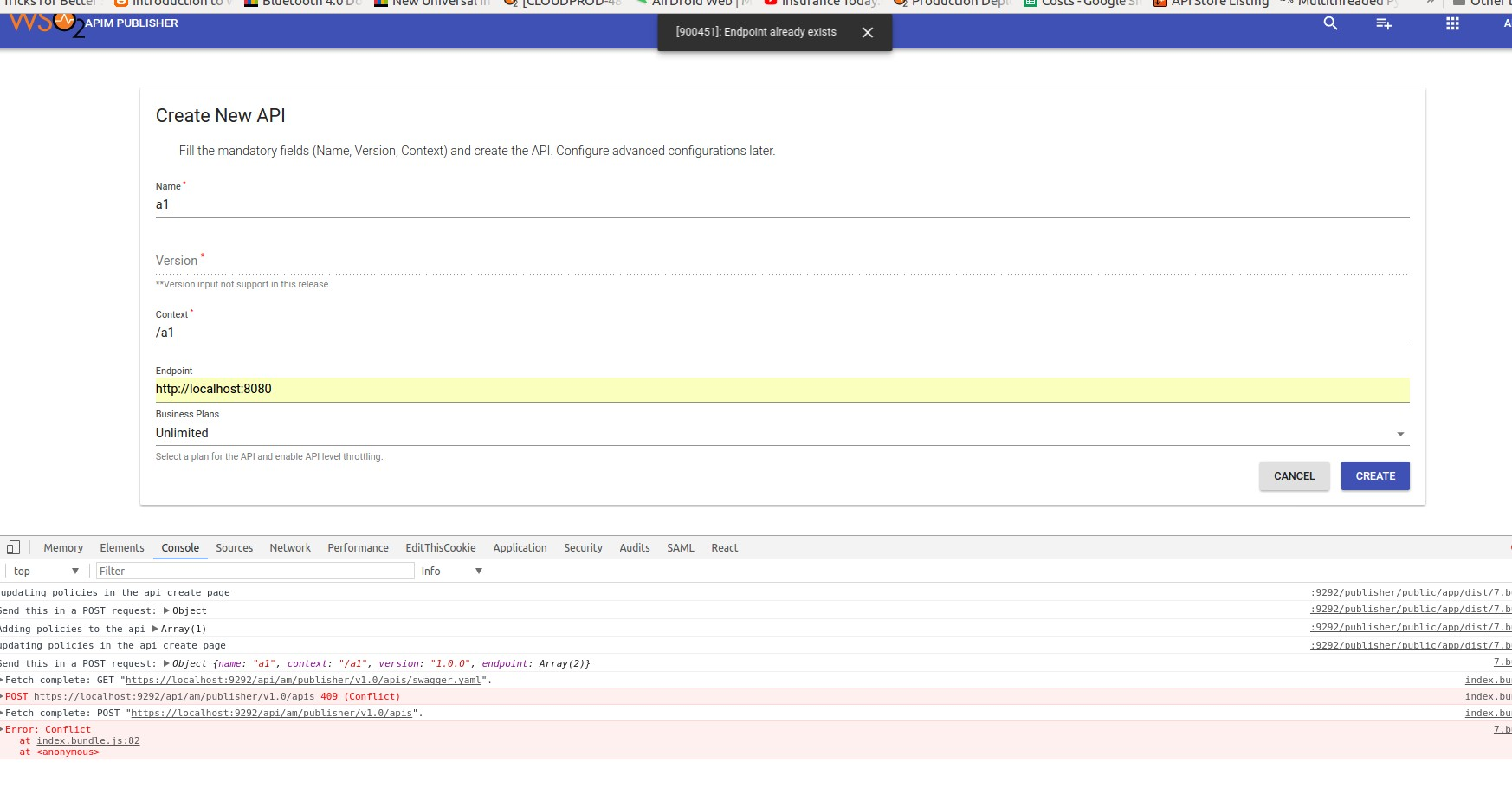Cannot create API with an endpoint with the same name once the API is ...
