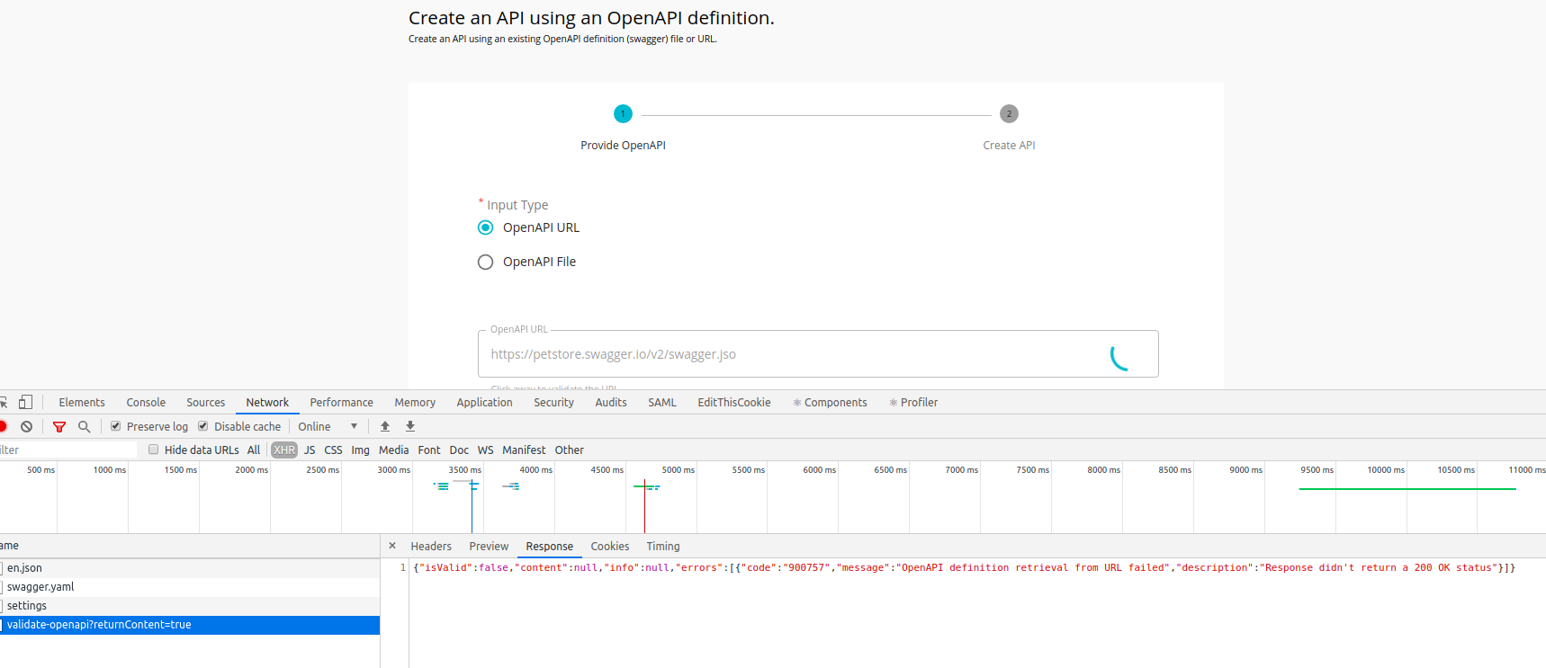 [Publisher] [UX] Providing an invalid Swagger URL doesn't provide an error message · Issue #7736 ...