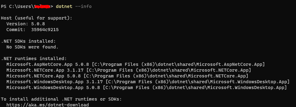 .NET SDK 5.0.302 64 bit is not listed as intalled 5.0.302 · Issue #19252 · dotnet/sdk · GitHub