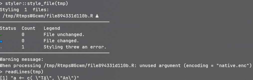 Weird Unicode involved output · Issue #897 · r-lib/styler · GitHub
