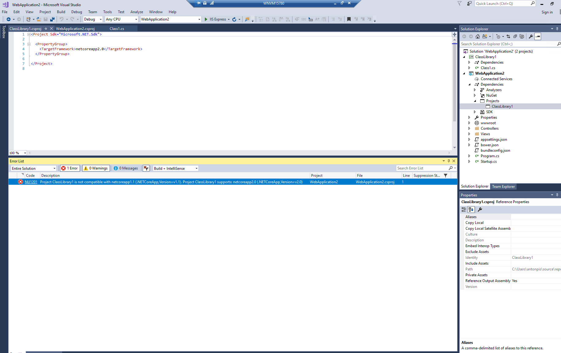 [dependencies] When Have Netcoreapp1 1 Referencing Netcoreapp2 0 There Is Error In Error List