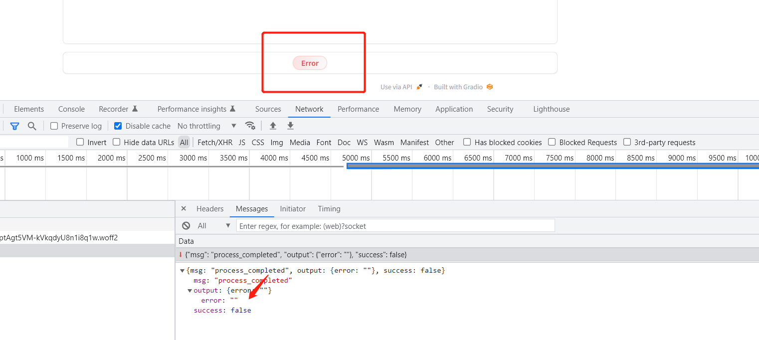 more than five seconds, return:{msg: "process_completed", output: {error: ""}, success: false ...