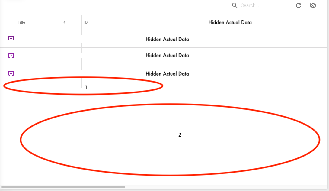 InfiniteScroll grid showing placeholder/skeleton rows with a limited ...