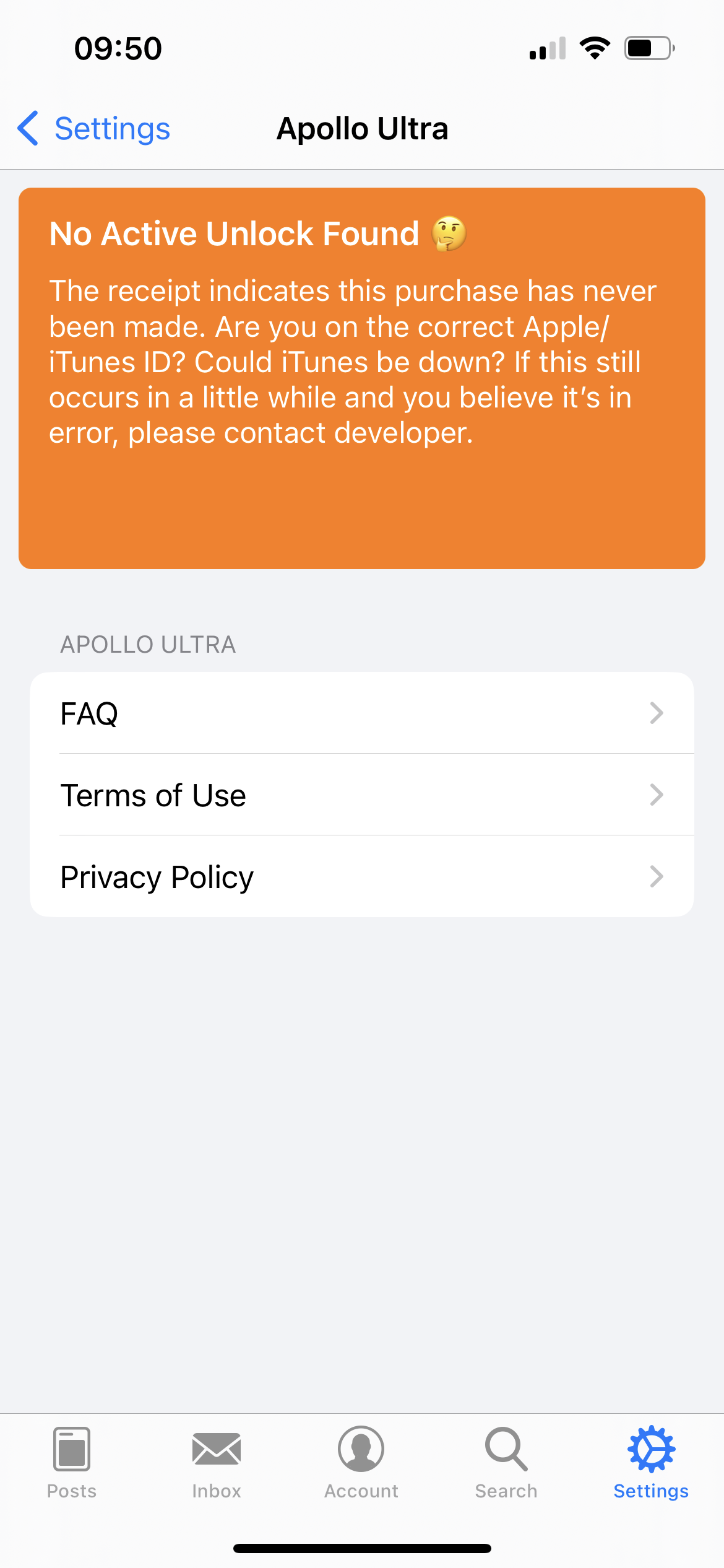 Not being able to cancel the refund for Apollo Ultra (No active unlock found) · Issue #2090 ...