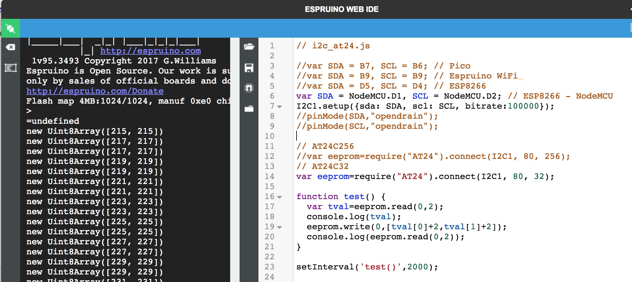 I2C not working correctly on ESP8266 since 1v92 · Issue #1311 · espruino/Espruino · GitHub