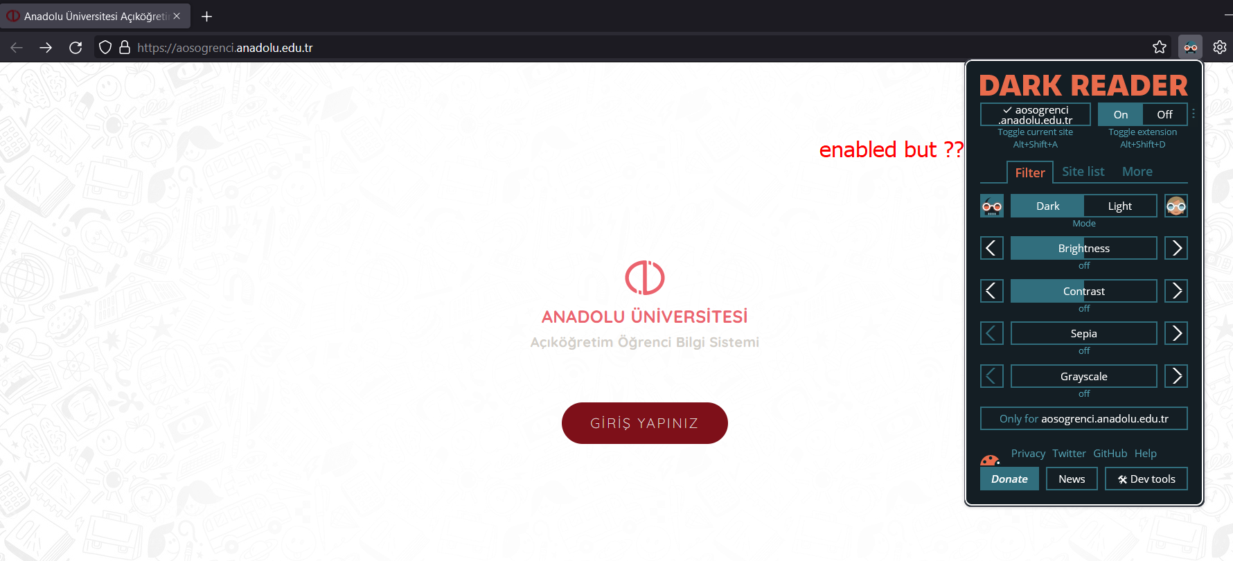 [Broken Website] anadolu.edu.tr - Site is not darkened · Issue #8355 · darkreader/darkreader ...