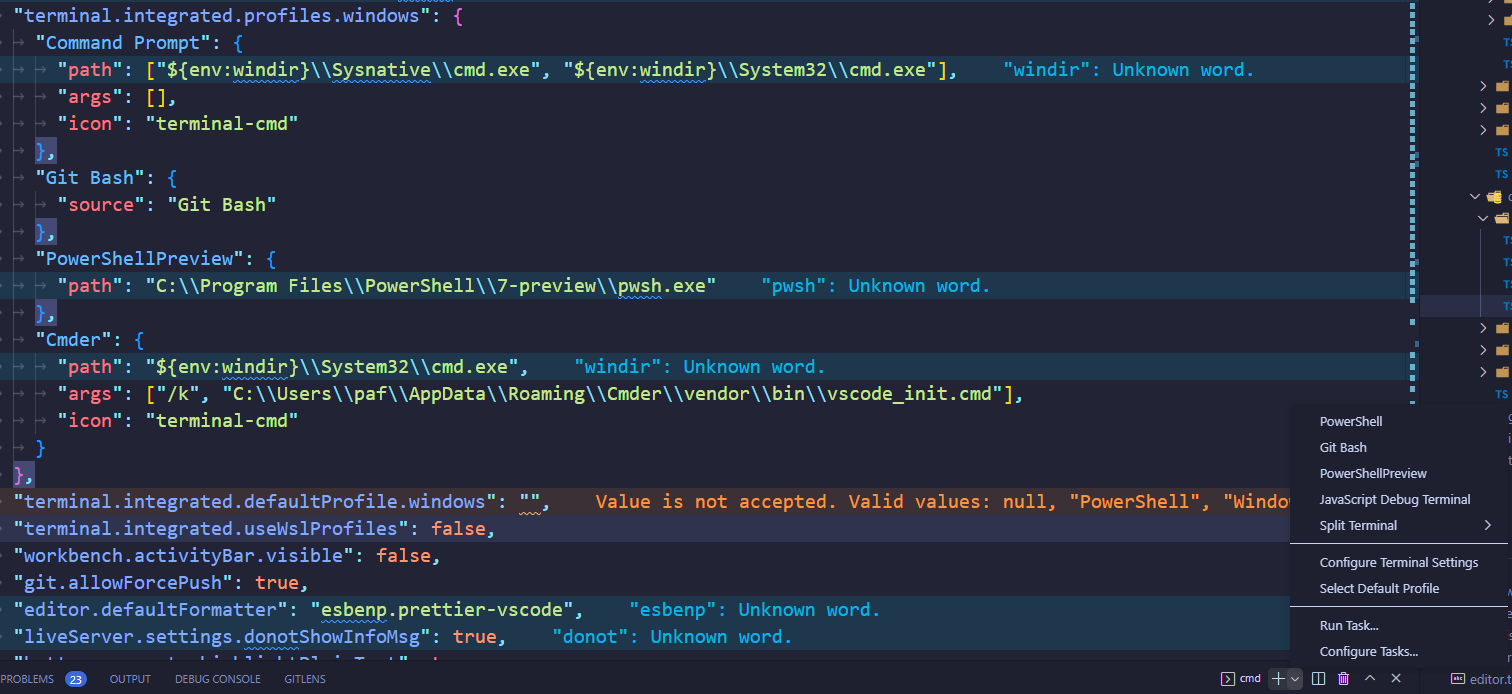 Integrated Terminal No Longer Working With Command Prompt Profile Or