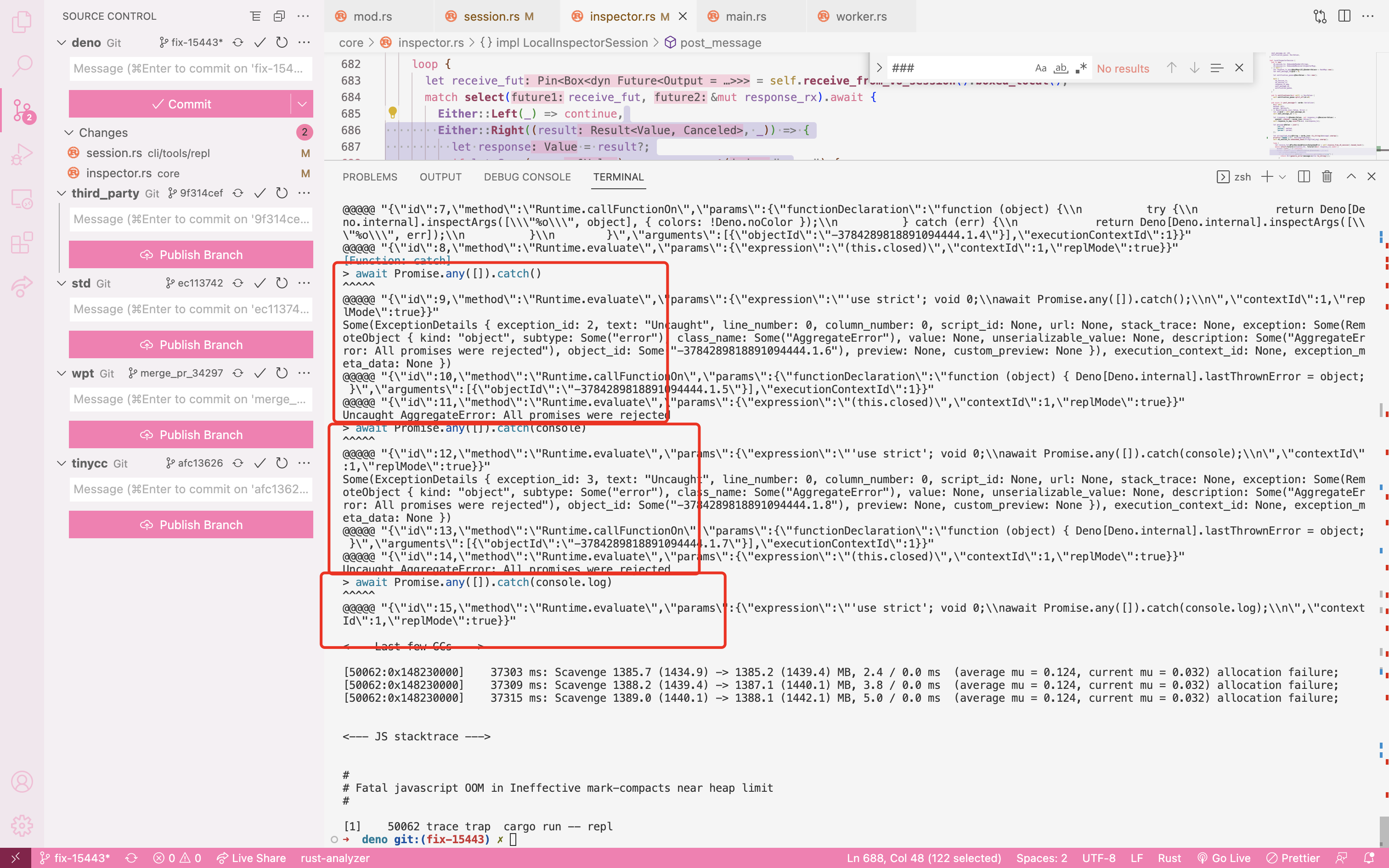 console.dir 'AggregateError: All promises were rejected' lead to ' Fatal javascript OOM in ...