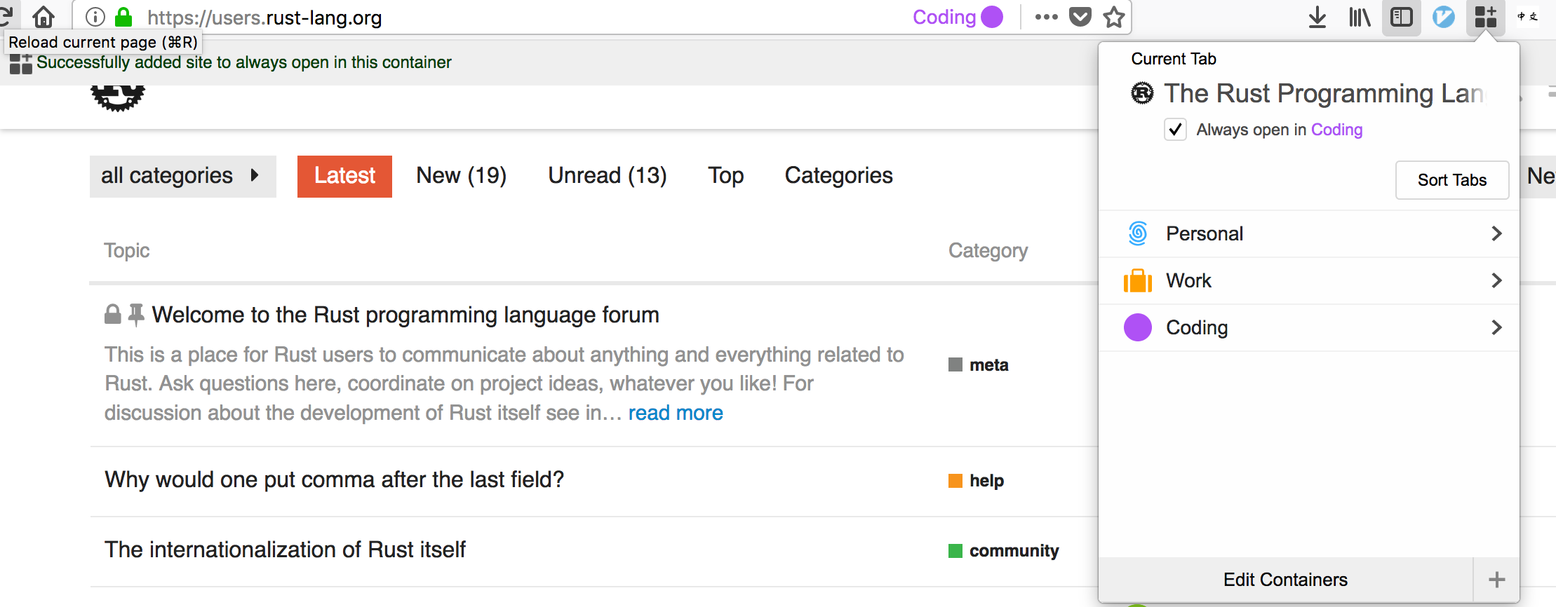 Always open in prompt not appearing · Issue #1058 · mozilla/multi-account-containers · GitHub