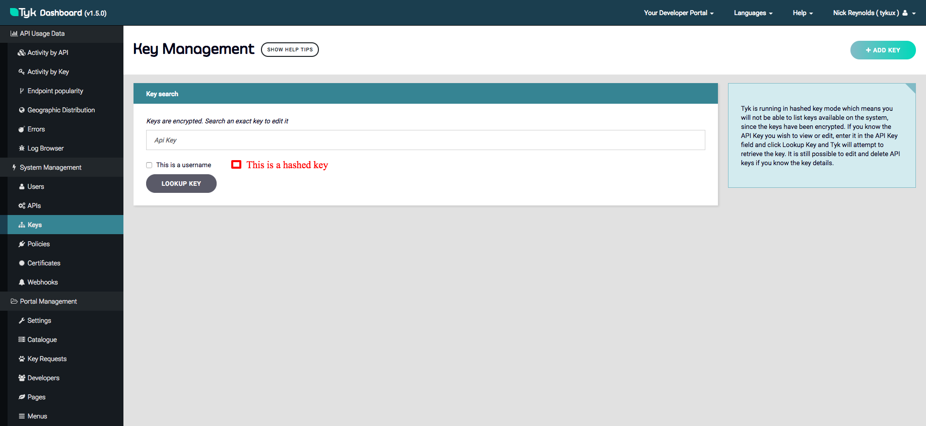 Improve methods to query hashed keys · Issue #1256 · TykTechnologies/tyk · GitHub