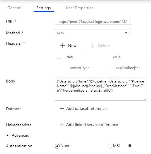 Function App : Error calling the endpoint - From ADF WebActivity ...