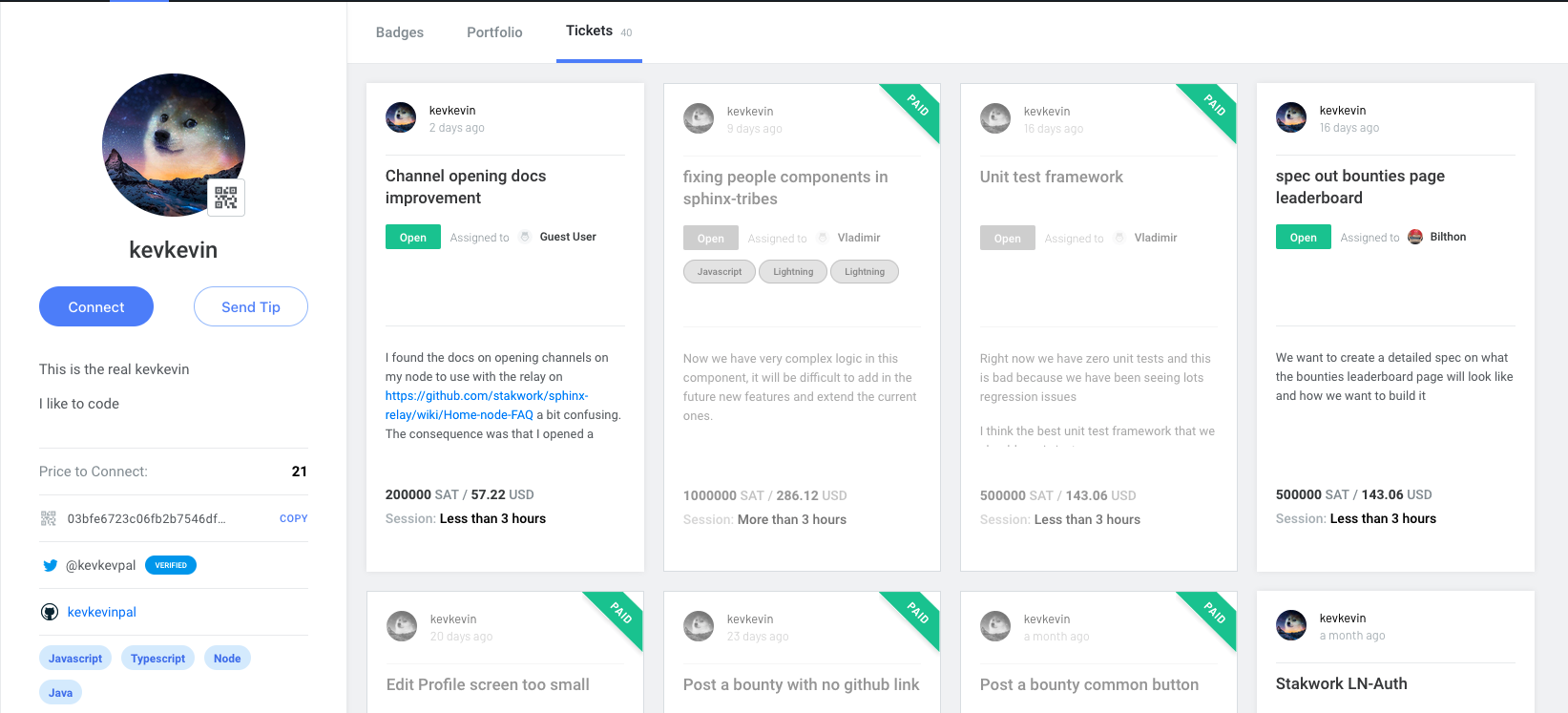 Show The Ticket History On The Developer Profile Page · Issue 474 · Stakwork Sphinx Tribes · Github