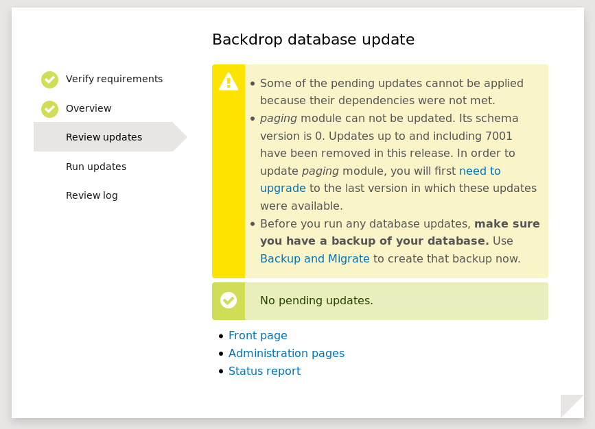 [UX] Update dependency message not very helpful. · Issue #2858 · backdrop/backdrop-issues · GitHub