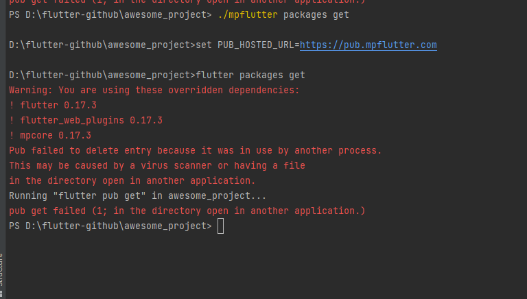 命令没毛病是按照步骤来得，你可以自己直接命名执行截图给我一下 · Issue #293 · mpflutter/mpflutter · GitHub