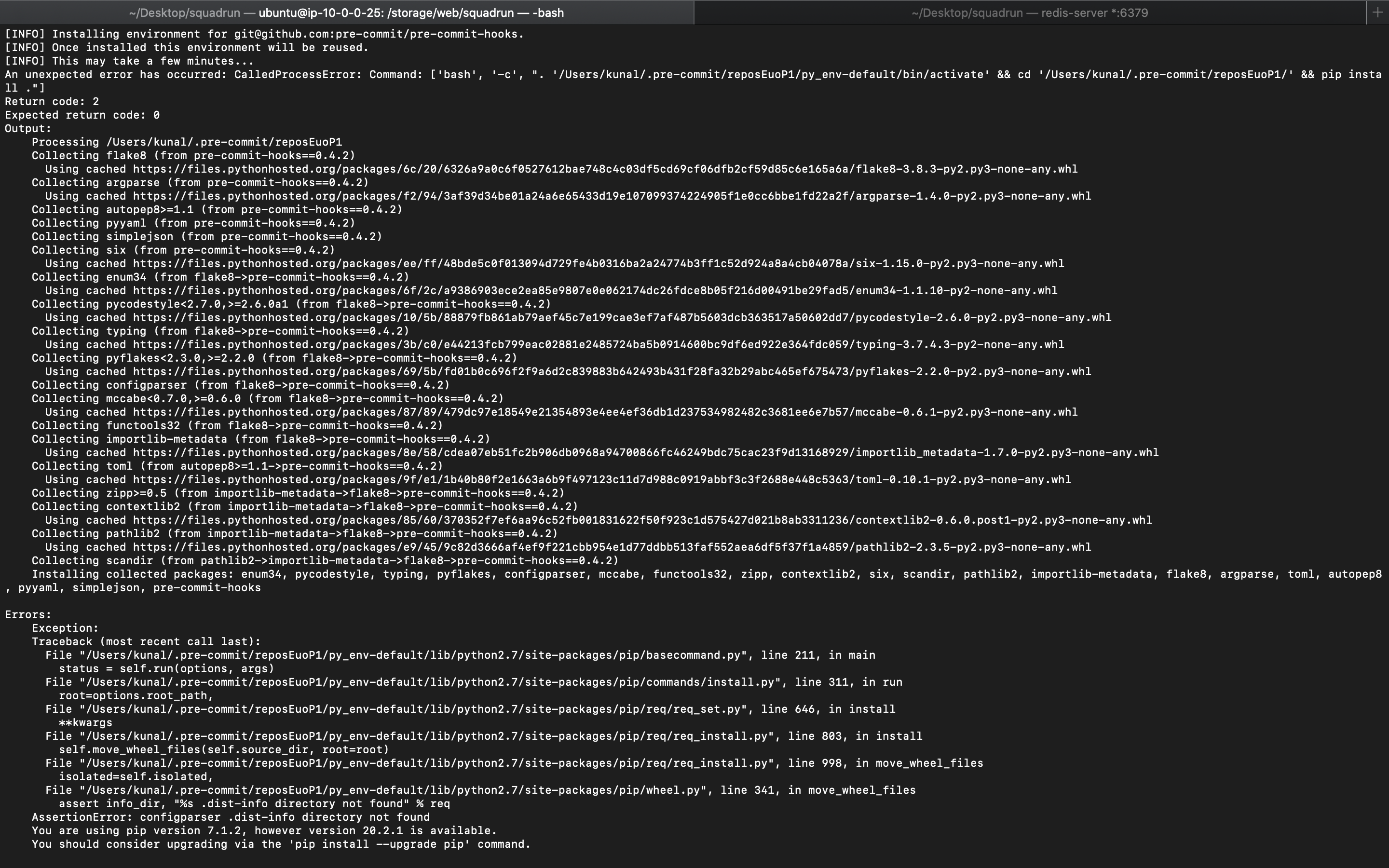An Unexpected Error Has Occurred CalledProcessError Command bash 