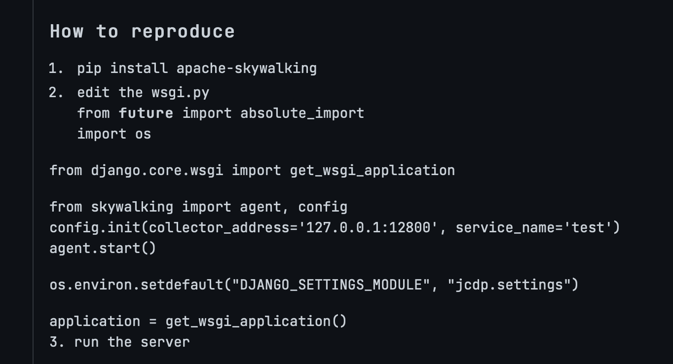 Skywalking-python not get the metric by Django+uwsgi · apache skywalking · Discussion #8569 · GitHub