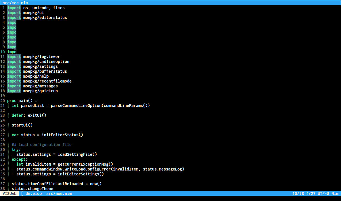 Broken highlight in visual block mode · Issue #942 · fox0430/moe · GitHub