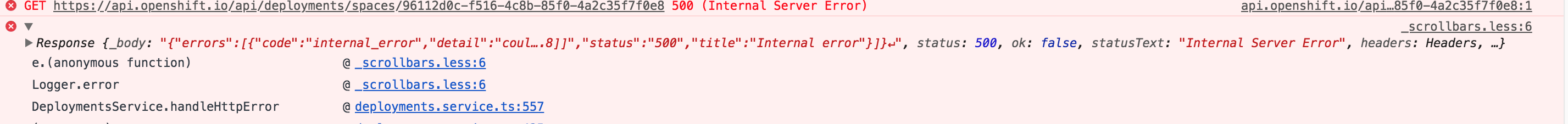 500 error while retrieving spaces · Issue #2546 · openshiftio/openshift.io · GitHub