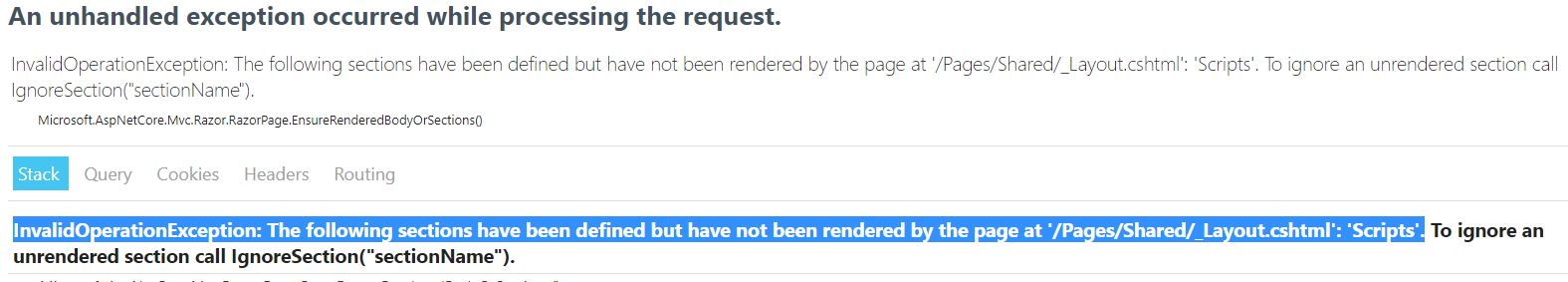 Scaffolding Identity InvalidOperationException: The following sections ...