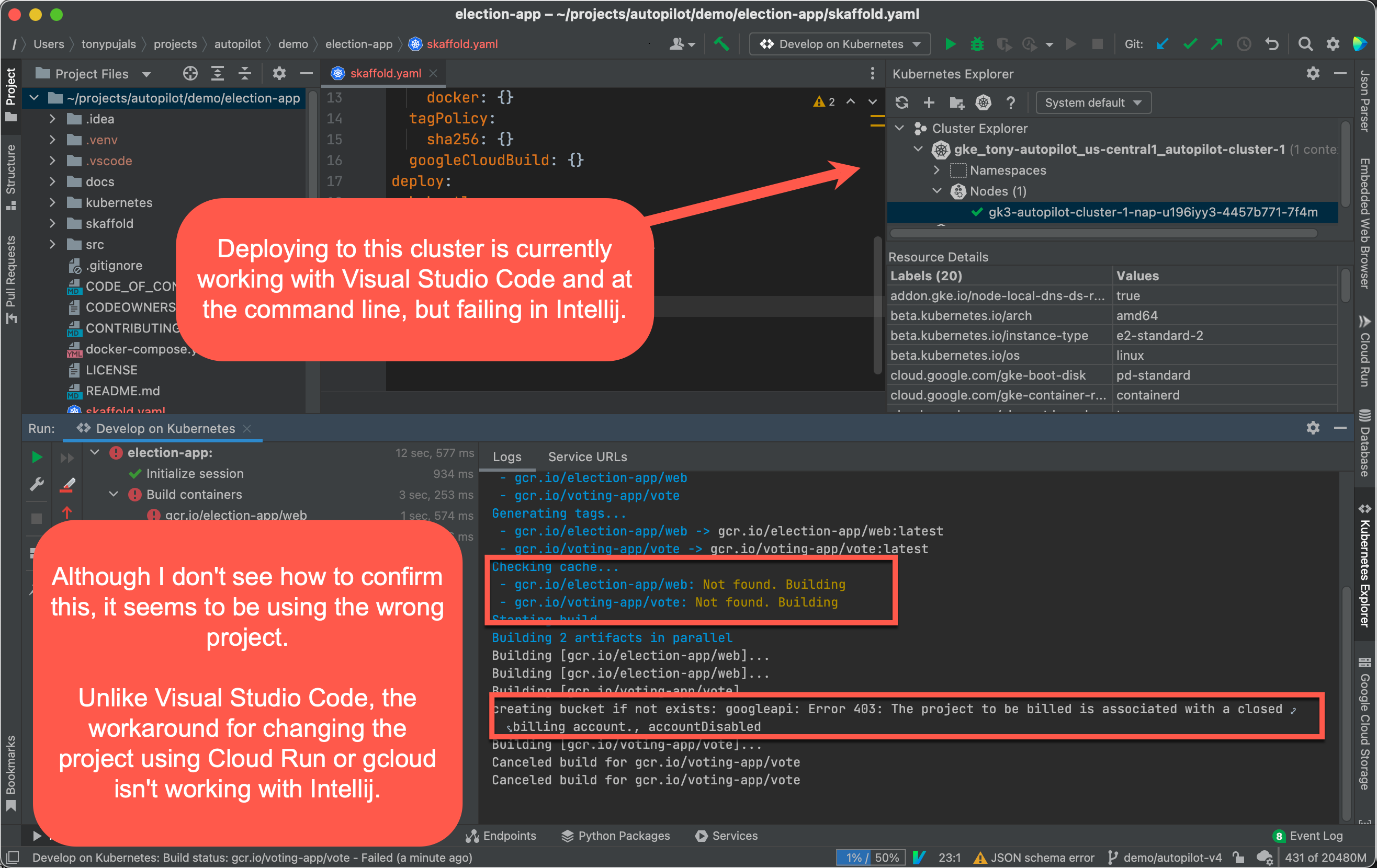 Deploy fails apparently because the wrong project is being used for ...