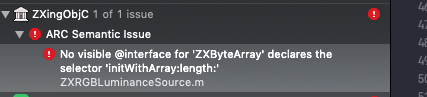[[ZXByteArray alloc] initWithArray:pixels length:width * height] Compile failed · Issue #480 ...