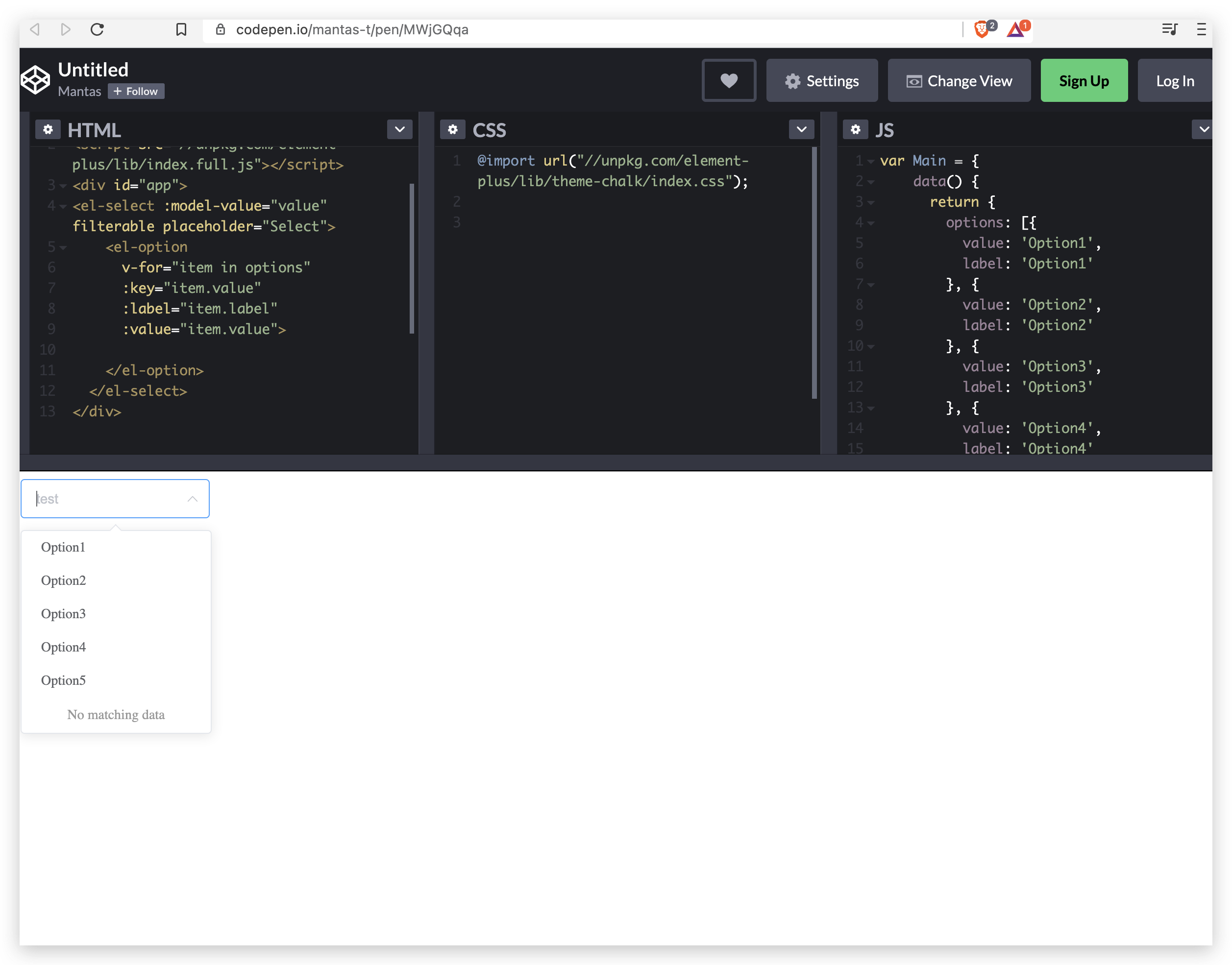 [Bug Report] select showing "No matching data" below options when modelValue doesn't match with ...