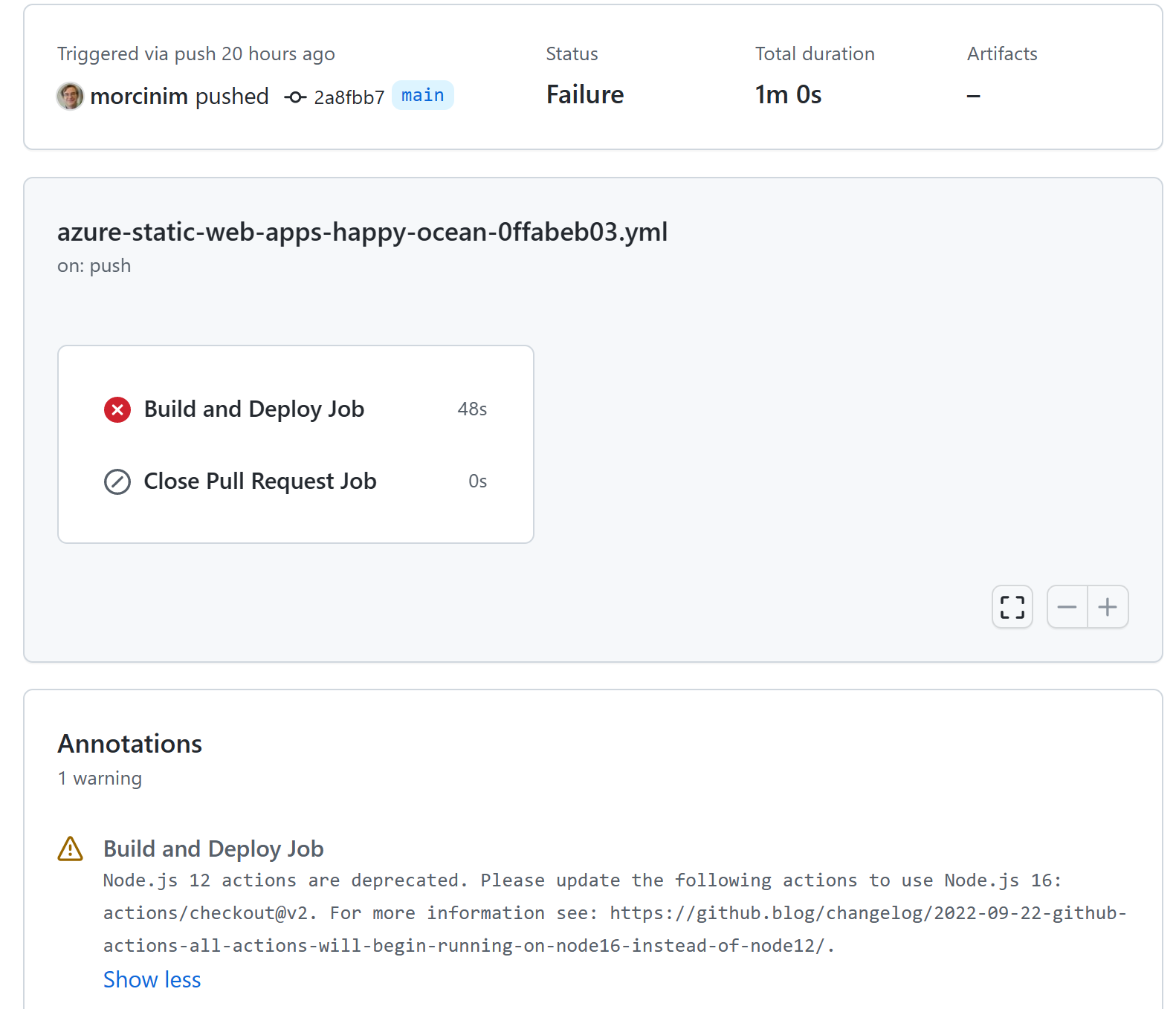 Tutorial does not work as GitHub actions fail · Issue #103885 · MicrosoftDocs/azure-docs · GitHub
