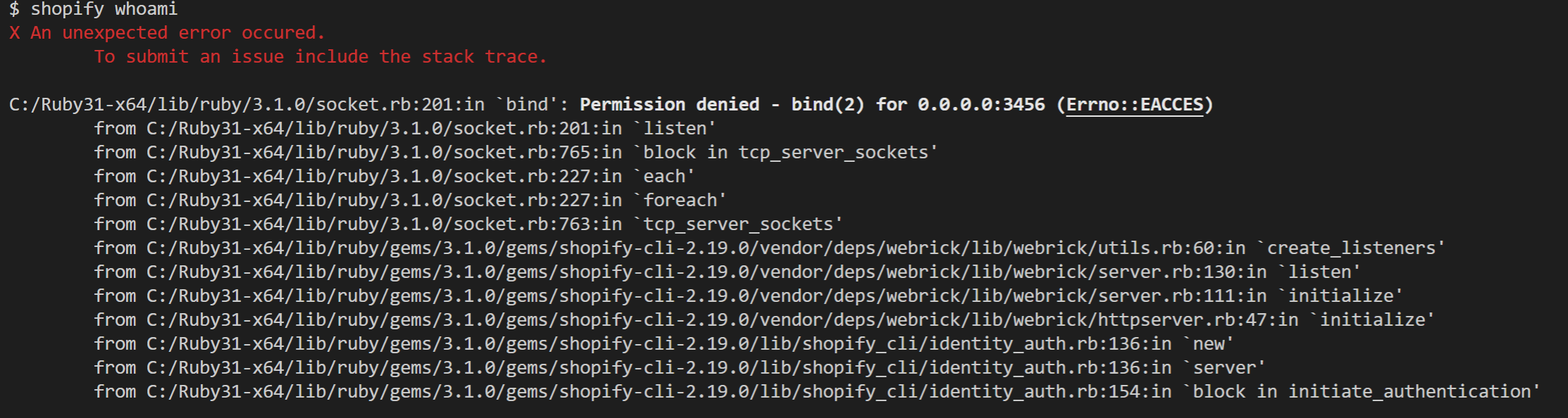 Bug Errnoeacces Permission Denied Bind2 For 00003456 · Issue 2423 · Shopify