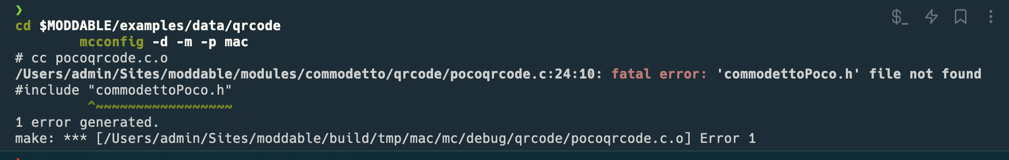 Error When Compiling Qr Code Example On Mac File Missing · Issue 1216 · Moddable Opensource