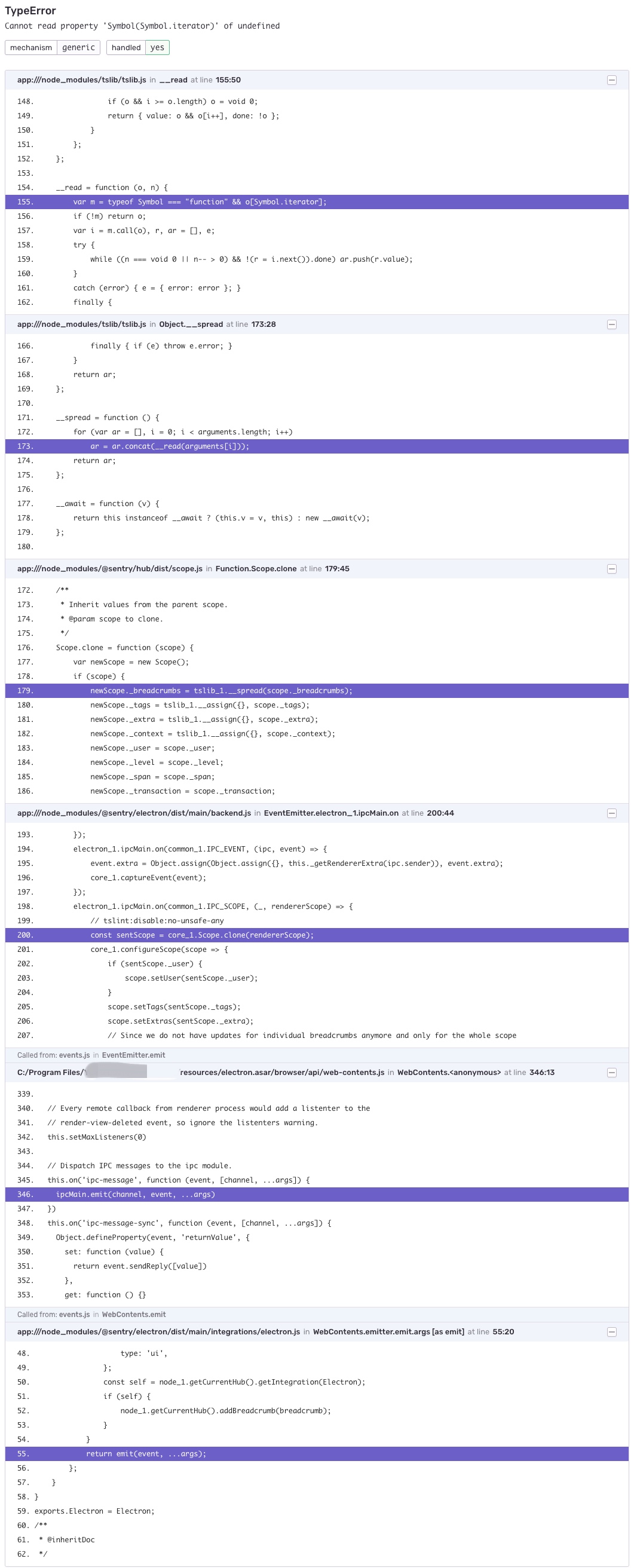 Cannot read property 'Symbol(Symbol.iterator)' of undefined · Issue #217 · getsentry/sentry ...