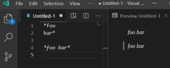 Markdown Emphasis highlighting newline · Issue #81492 · microsoft/vscode · GitHub