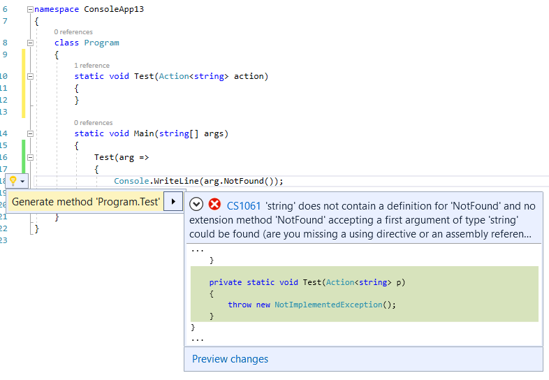 Generate Method Fixer picks up wrong containing method · Issue #26957 · dotnet/roslyn · GitHub