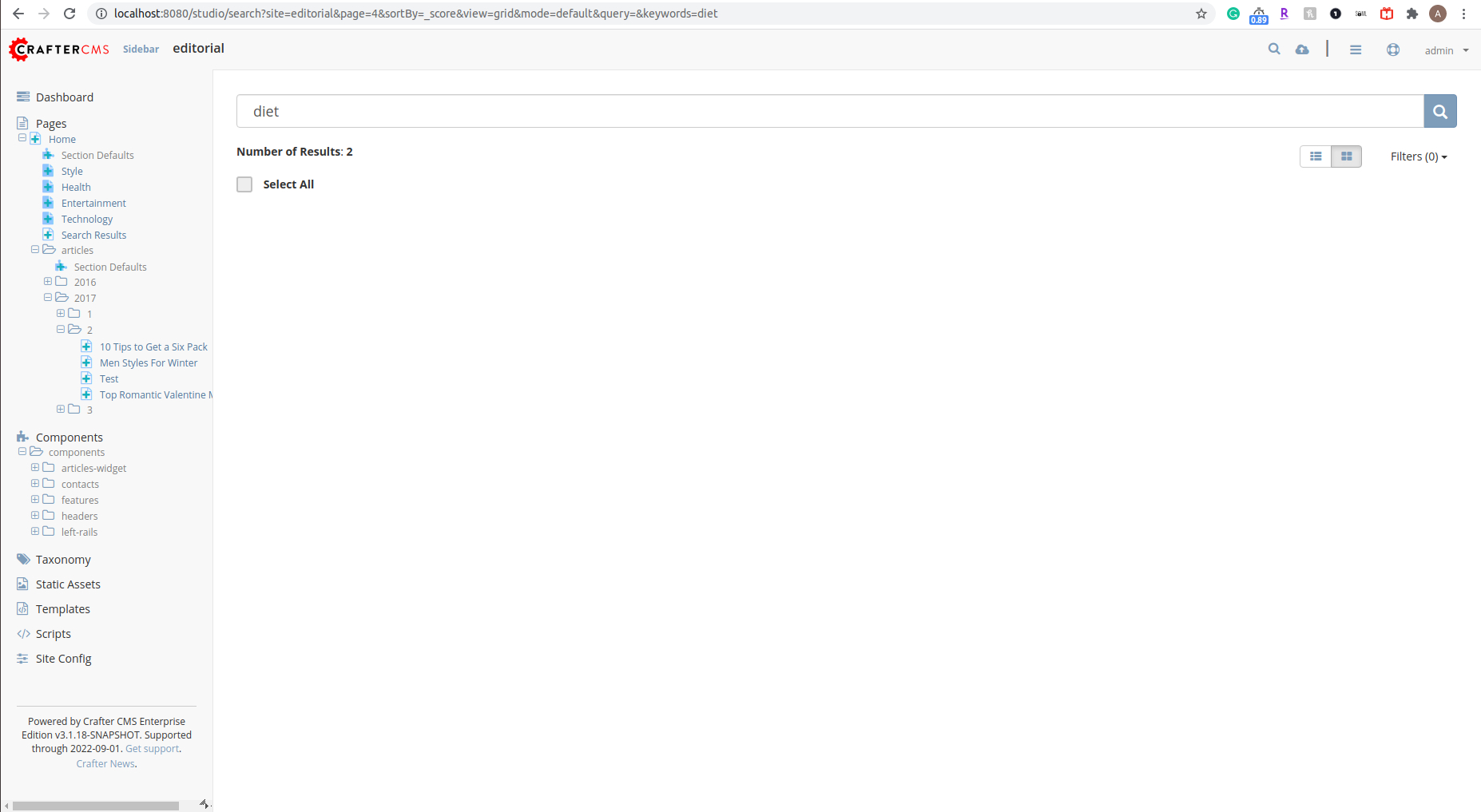 [studio] [studio-ui] Studio search breaks when updating the search term while in a > 1 page ...