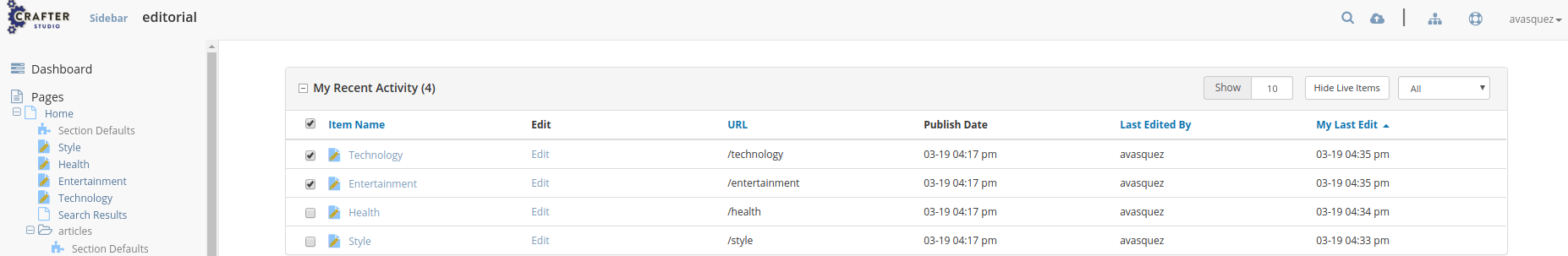 [studio-ui] No options for request publish and deleted appear as author ...