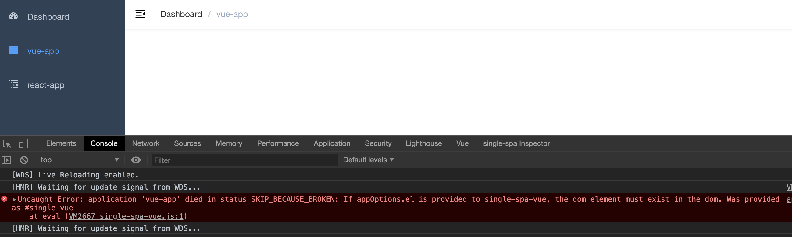 question: How to mount application to another main application correctly · Issue #47 · single ...