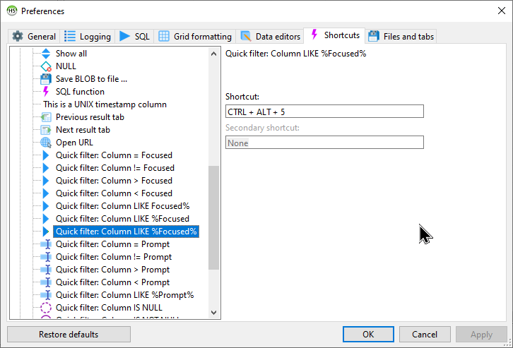 Mixed shortcuts of Quick filters. · Issue #1646 · HeidiSQL/HeidiSQL · GitHub