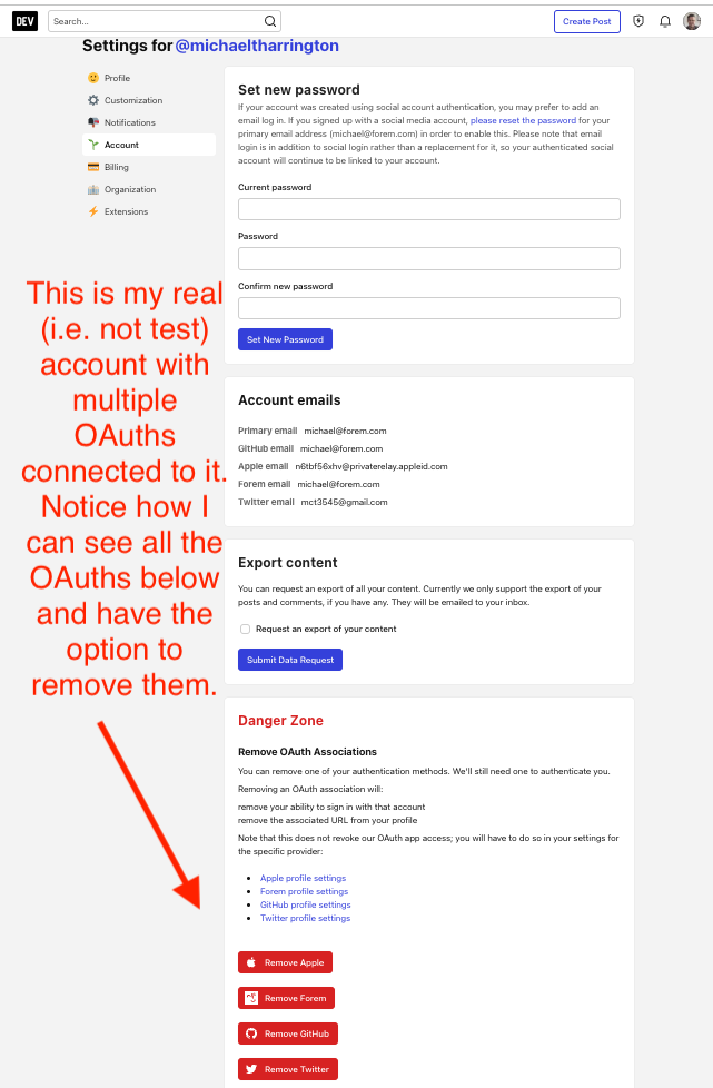 Show OAuth removal instructions when only one OAuth account is connected · Issue #19711 · forem ...