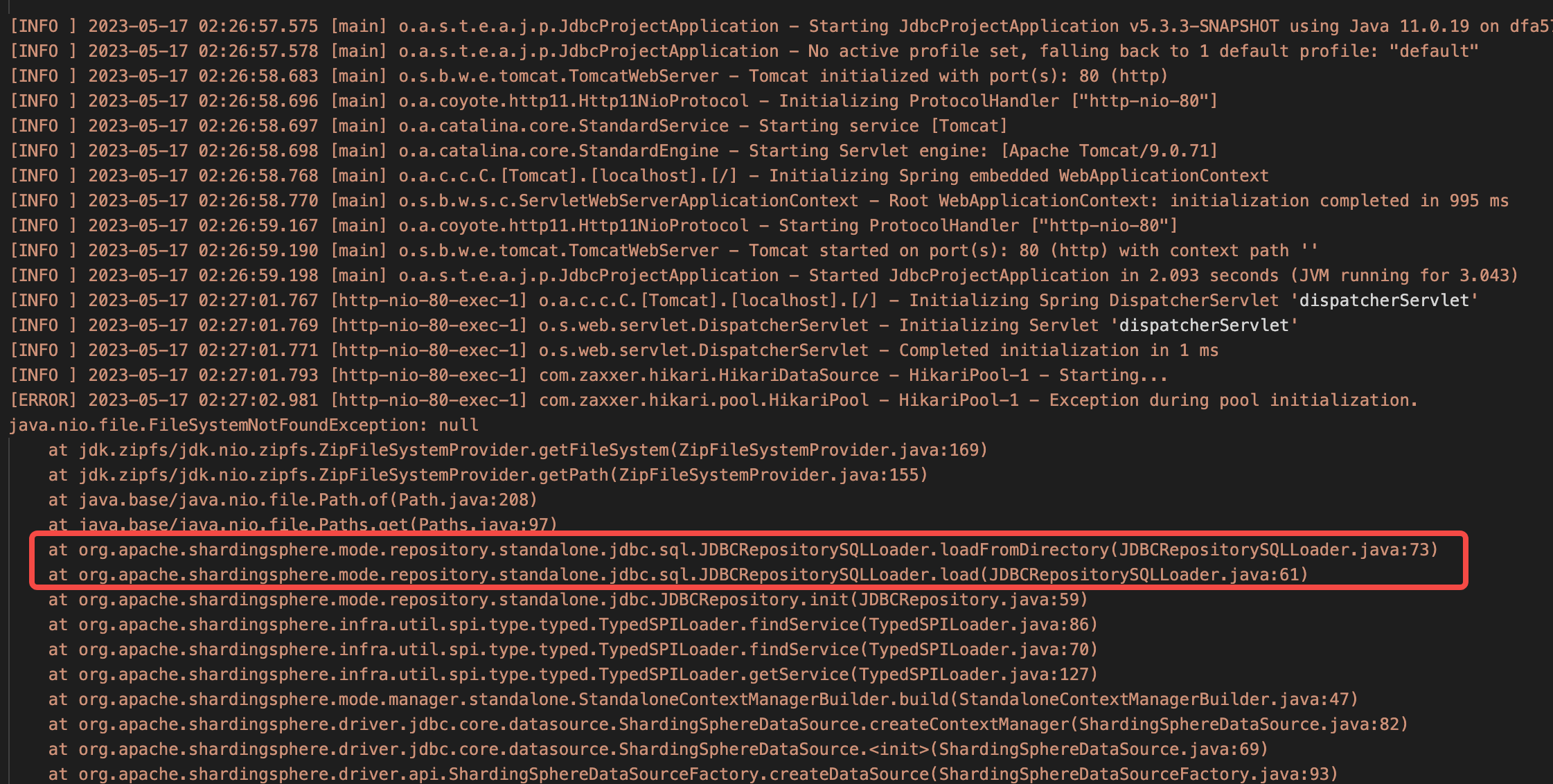 Spring Boot(Fat jar) fails to start in stand-alone mode when using JDBC · Issue #25784 · apache ...