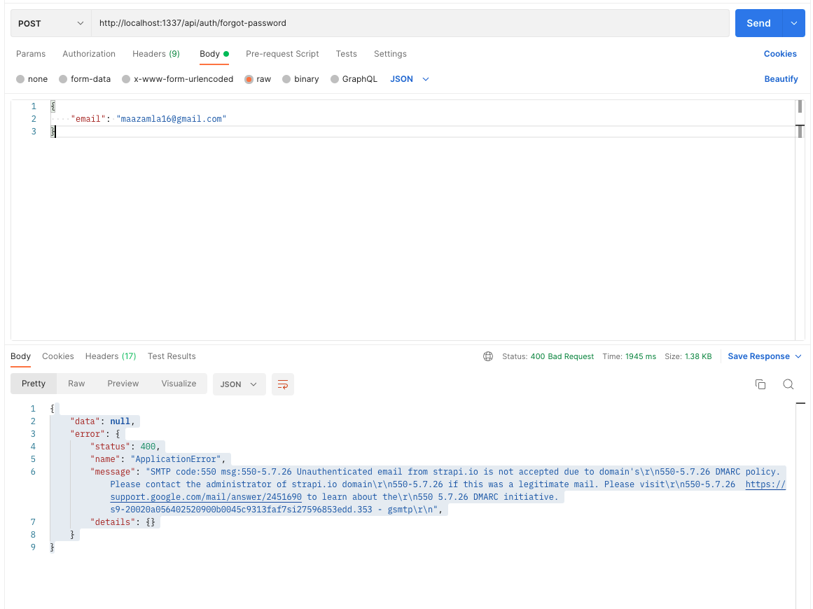 Forgot-Password Route Application Error · Issue #14704 · strapi/strapi · GitHub