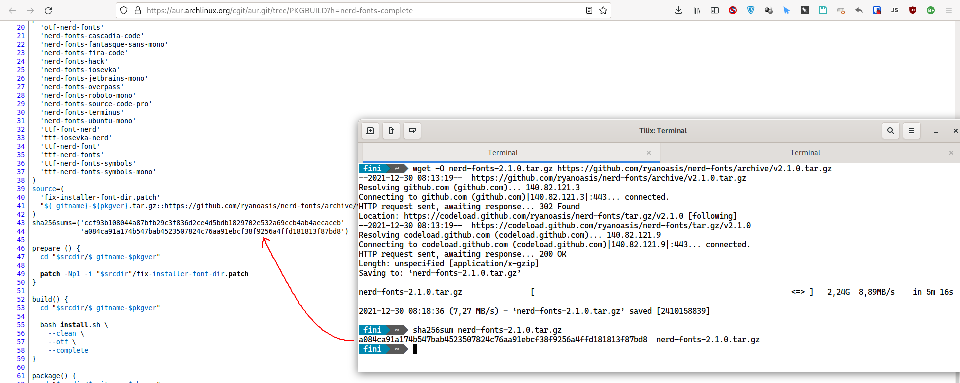 File didn't pass sha256sum (AUR) · Issue #743 · ryanoasis/nerd-fonts · GitHub