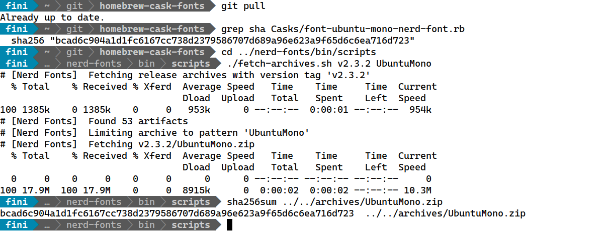 SHA256 mismatch when downloading from HomeBrew · Issue #1102 · ryanoasis/nerd-fonts · GitHub