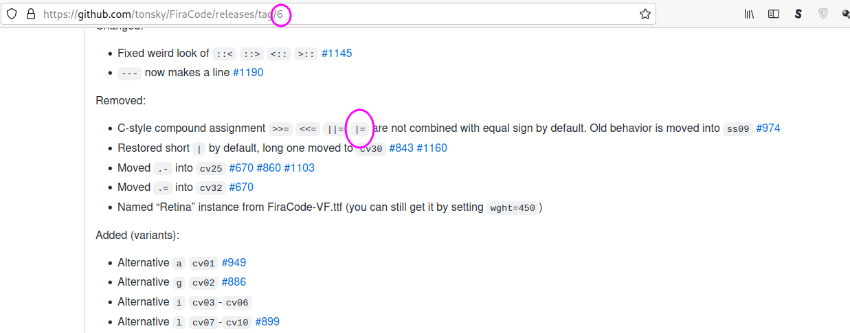 Fira Code NF/NFM cannot displaying `|=` as ligatures · Issue #1115 · ryanoasis/nerd-fonts · GitHub