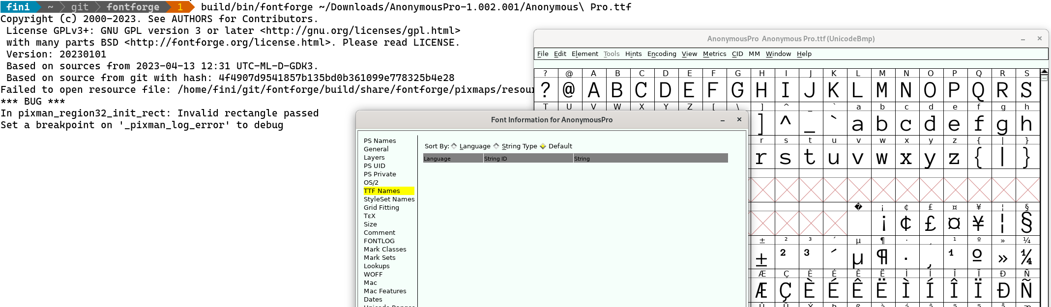 Fontforge triggers a *** BUG *** in pixman · Issue #5230 · fontforge/fontforge · GitHub