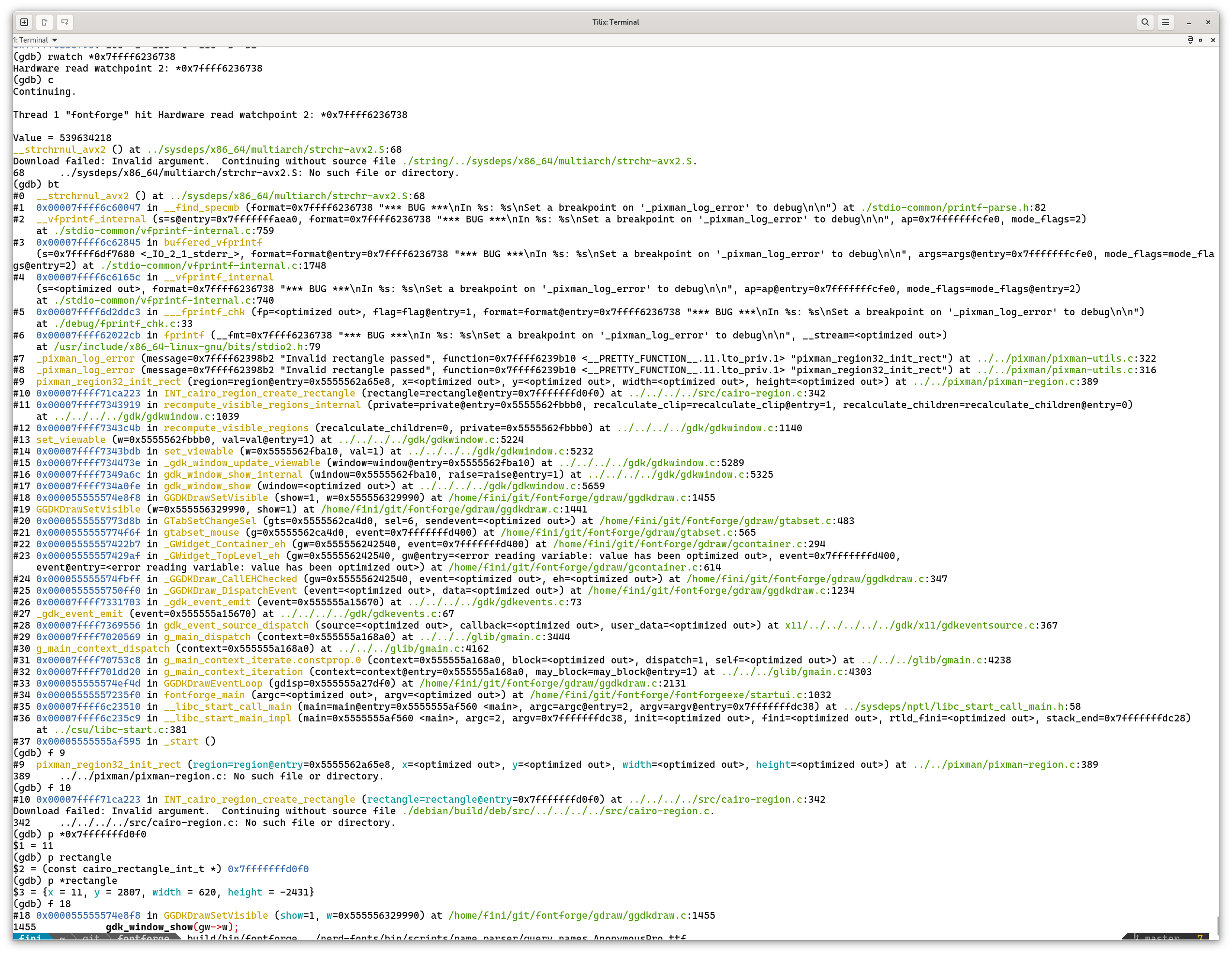 Fontforge triggers a *** BUG *** in pixman · Issue #5230 · fontforge/fontforge · GitHub